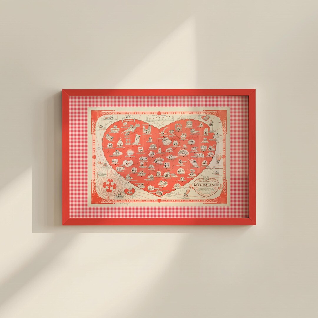 Vintage Valentines Day Print Love Wall Art Heart Map of Loveland Red ...