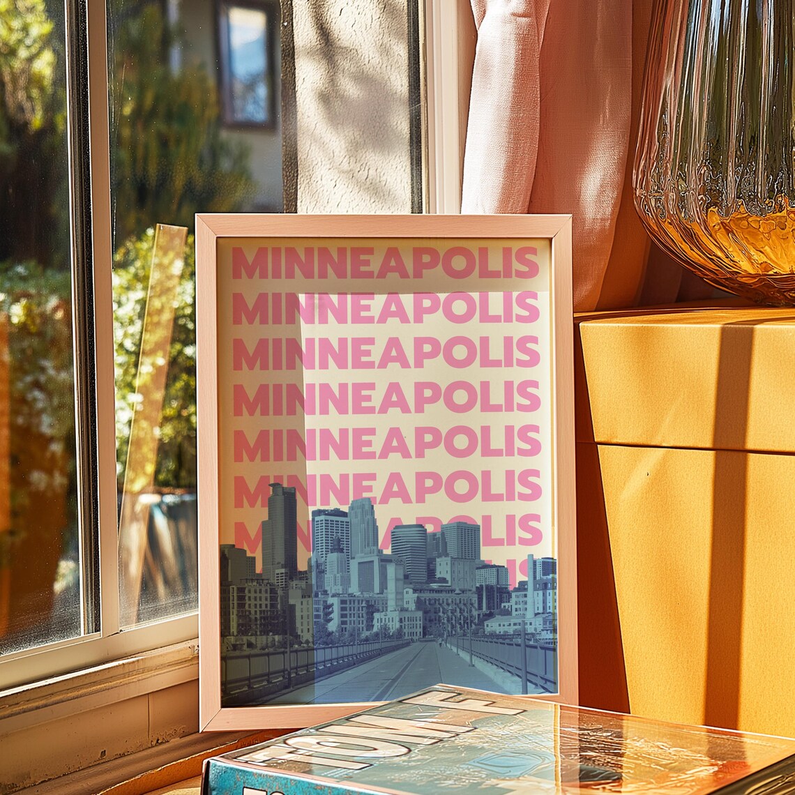 Pink Minneapolis Print Skyline Minnesota Travel Poster MN Wall Art ...