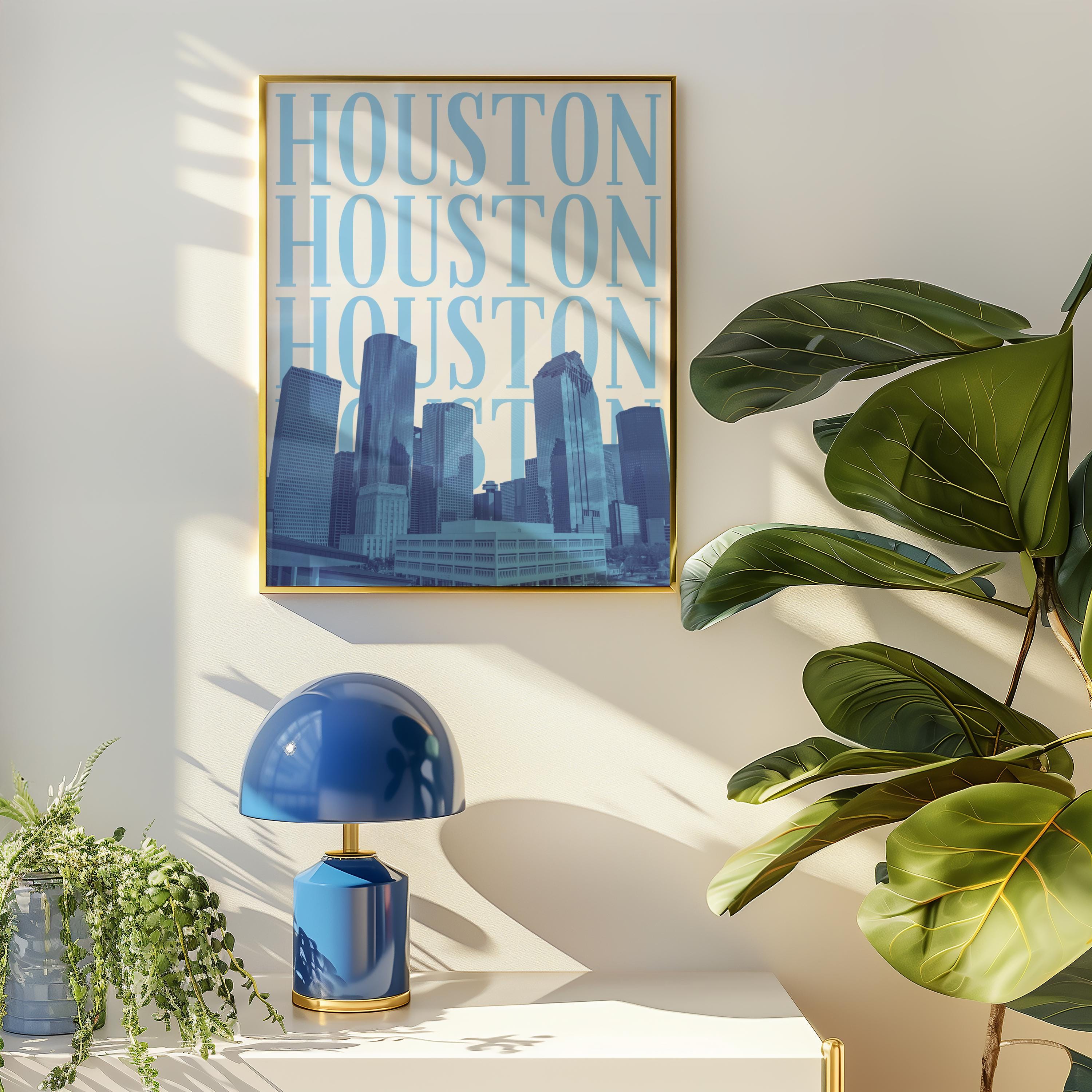 Blue Houston Print Digital Download Texas Travel Poster Houston Skyline ...