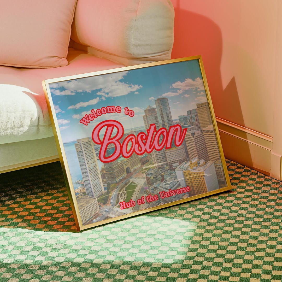 Boston Wall Art Print Pink Boston Travel Poster Vintage Boston Skyline ...