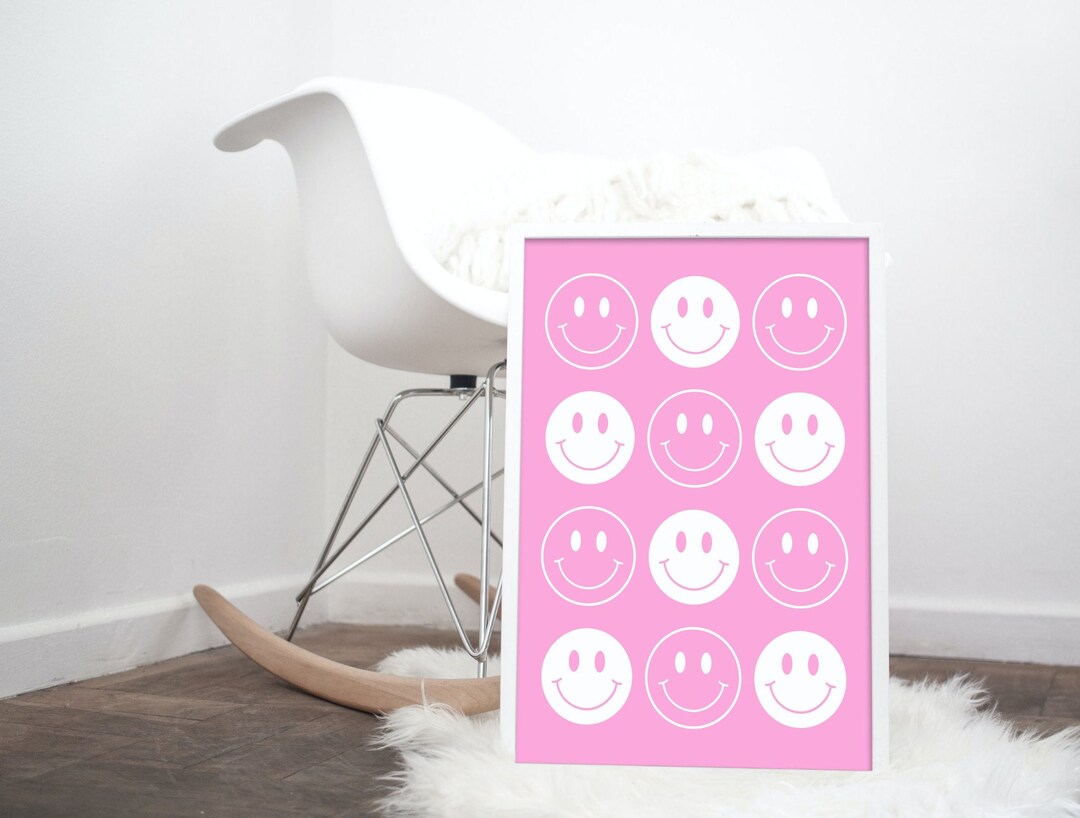 Smiley Face Decor Pink Smiley Face Print Smiley Face Poster Retro Wall ...
