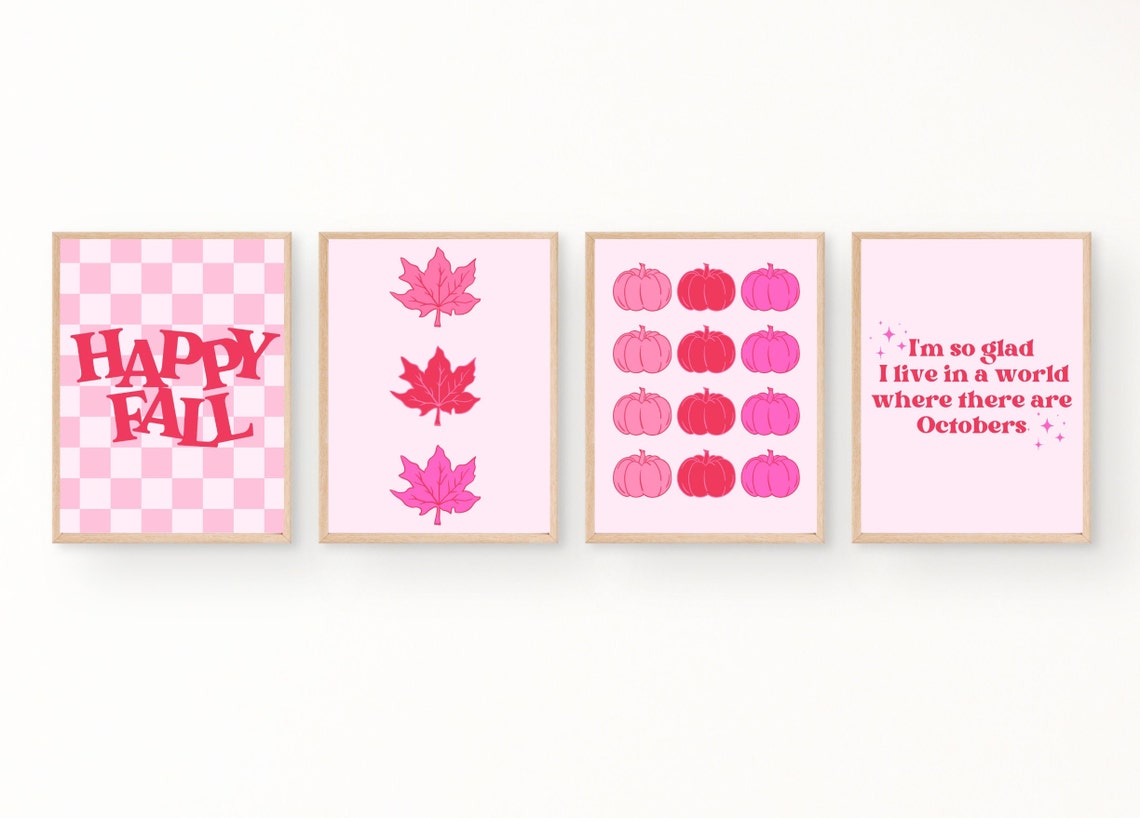 Pink Fall Decor Retro Fall Print Bundle Pink Autumn Decor - Etsy