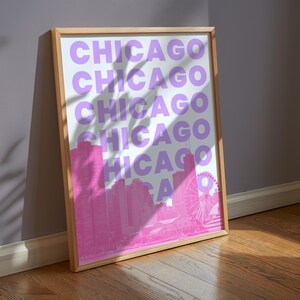 Chicago Wall Art Print Digital Download Preppy Chicago Skyline Poster ...