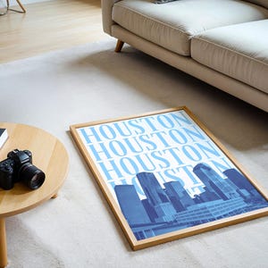 Blue Houston Print Digital Download Texas Travel Poster Houston Skyline ...