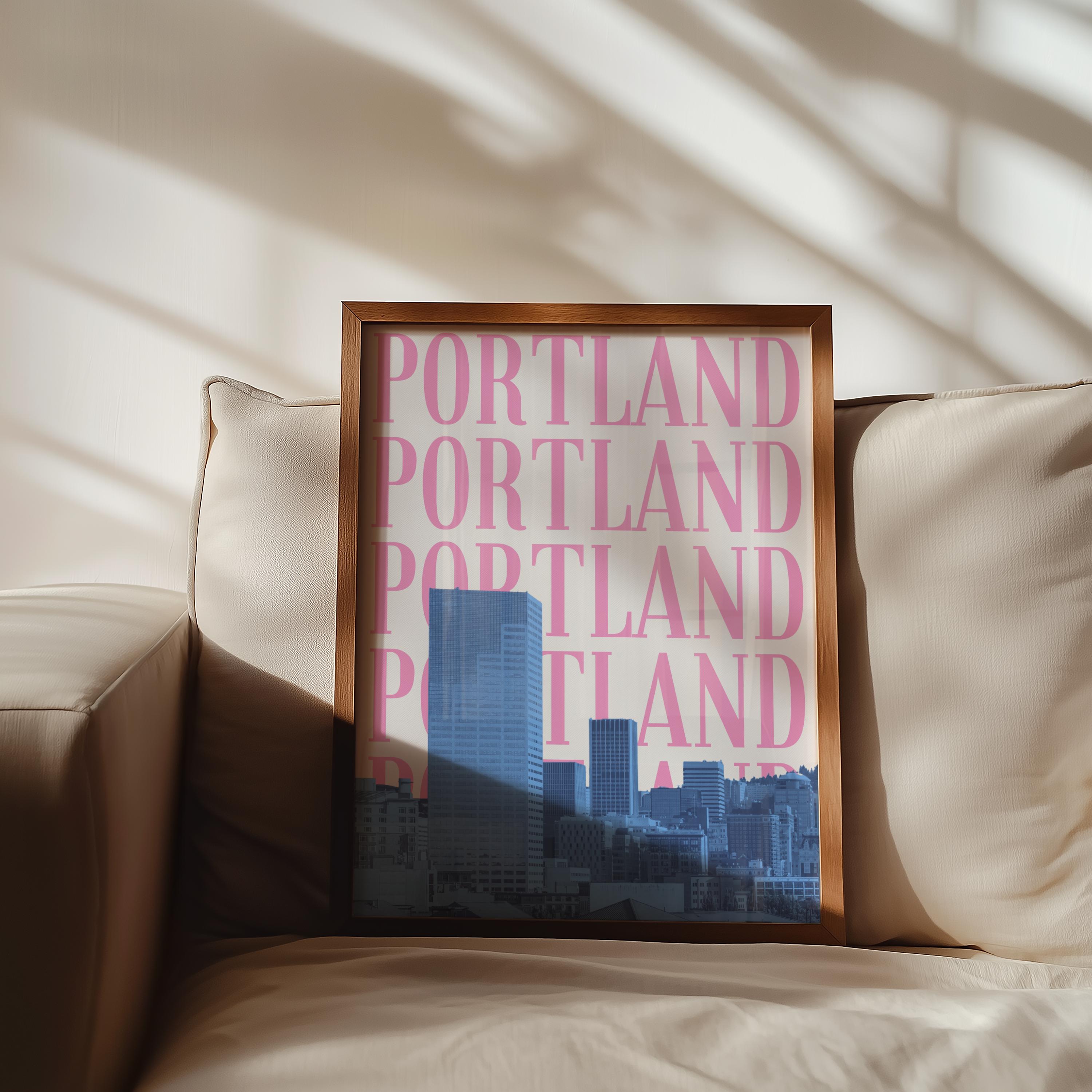 Portland Oregon Print Digital Download Pink Blue Portland Skyline ...