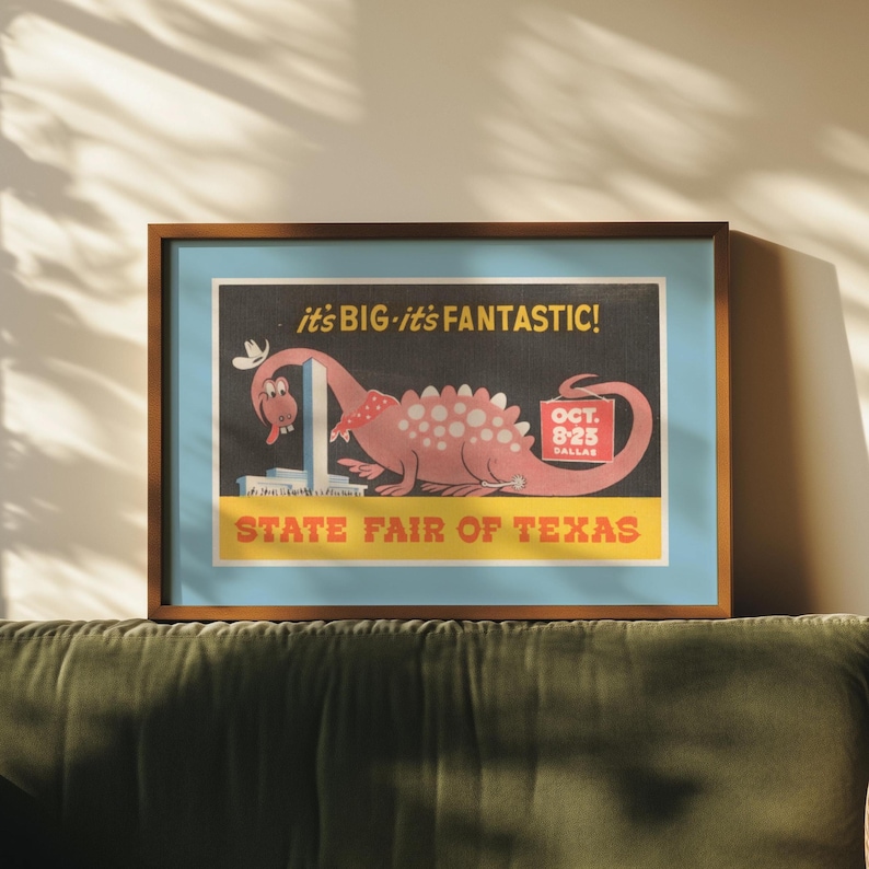 Vintage Texas State Fair Poster, Retro Dinosaur Print (digital Download ...