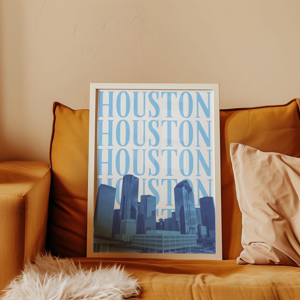 Blue Houston Print Digital Download Texas Travel Poster Houston Skyline ...