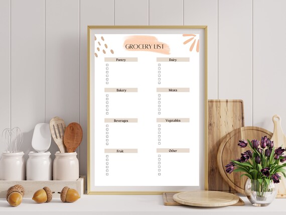 Weekly Grocery Shopping List Categorized Food Checklist - Etsy