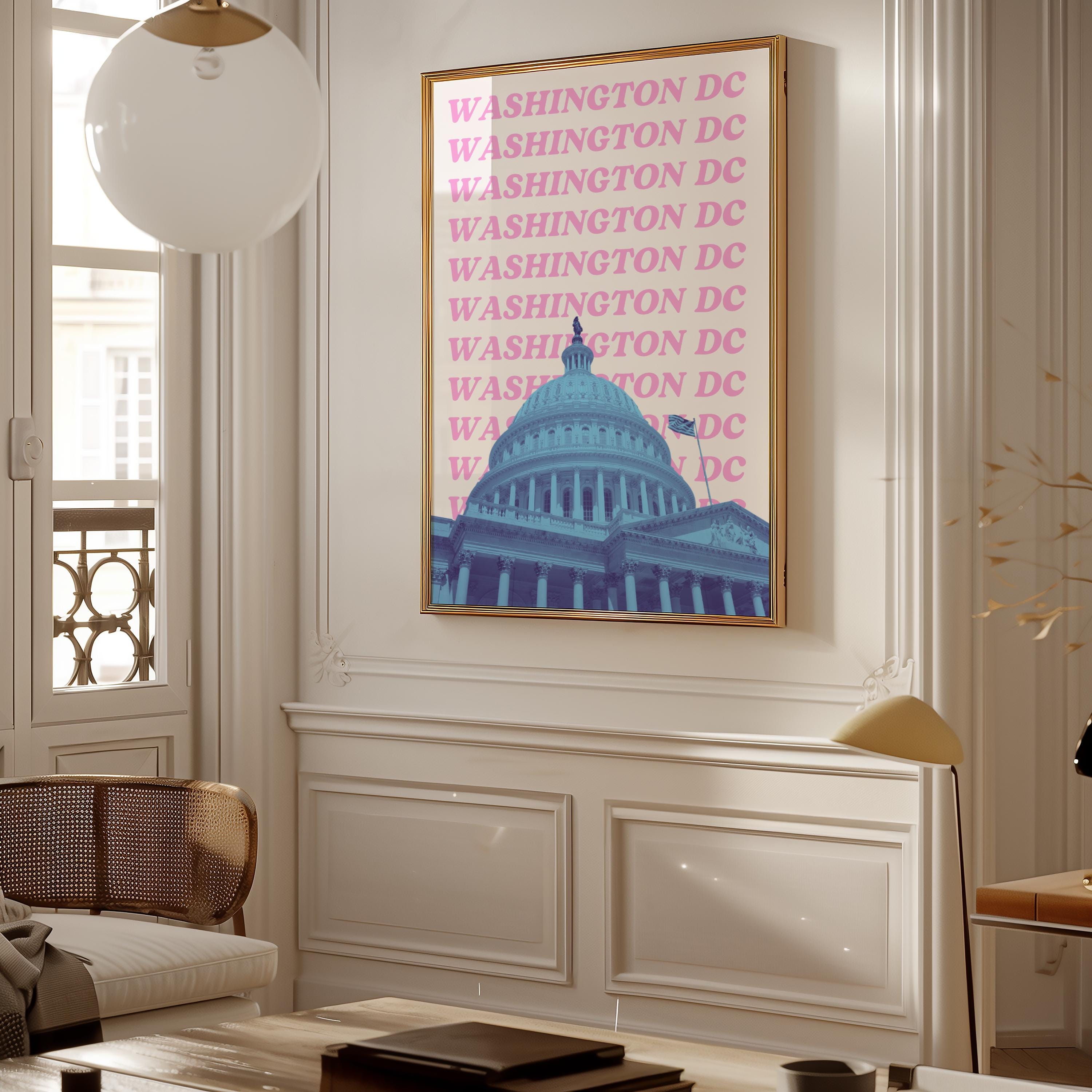 Washington DC Print Pink and Blue USA Travel Poster Printable US ...