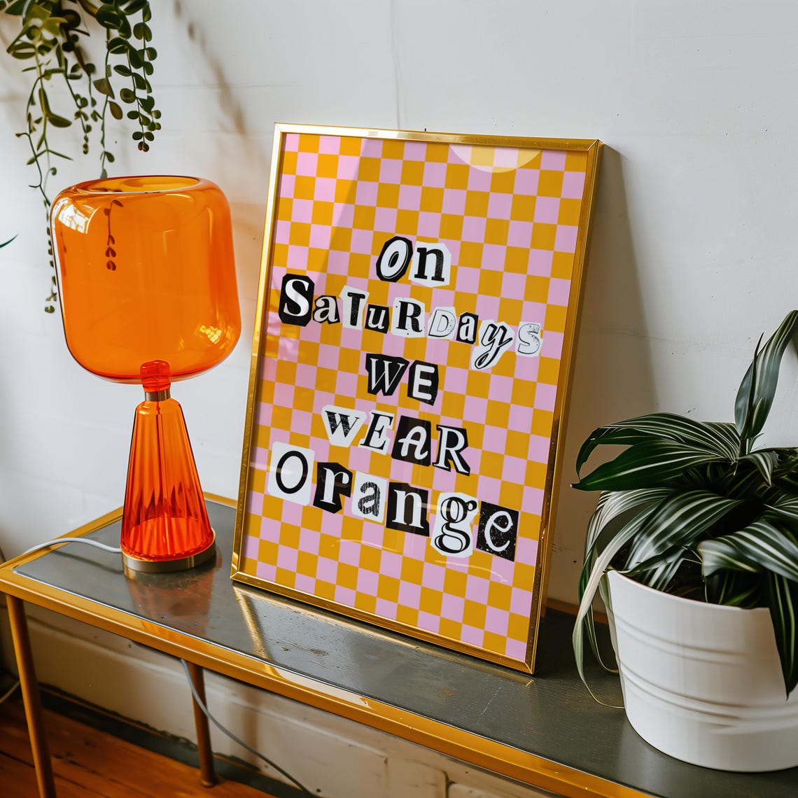 Girly Tennessee Print Orange & Pink Checkered Poster Retro Dorm Decor ...