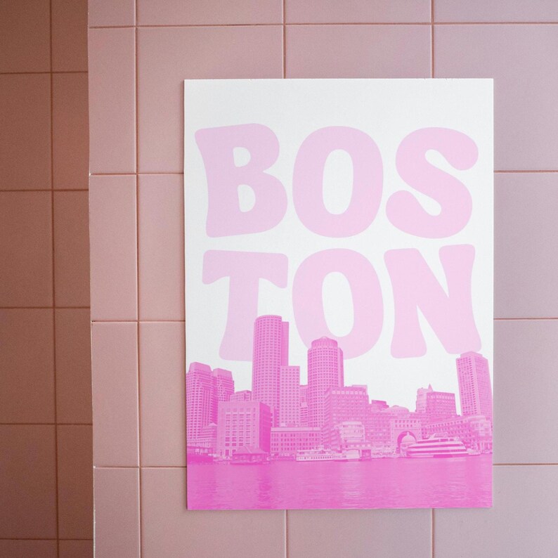Pink Boston Print Retro Boston Travel Poster Boston Skyline Printable ...