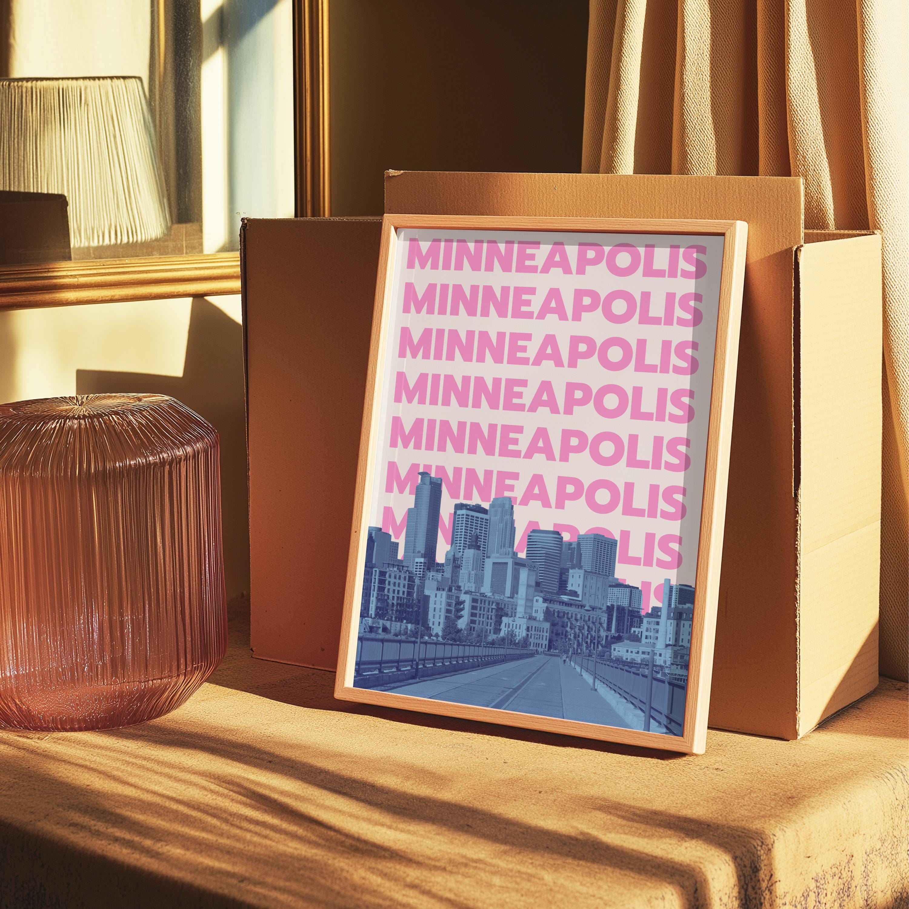 Pink Minneapolis Print Skyline Minnesota Travel Poster MN Wall Art ...