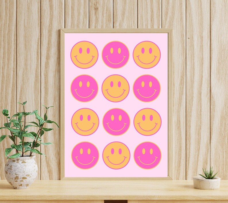 Smiley Face Print Happy Face Wall Art Retro Smiley Face - Etsy