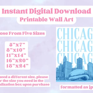 Chicago Skyline Print the Windy City Poster Blue Illinois Wall Art ...