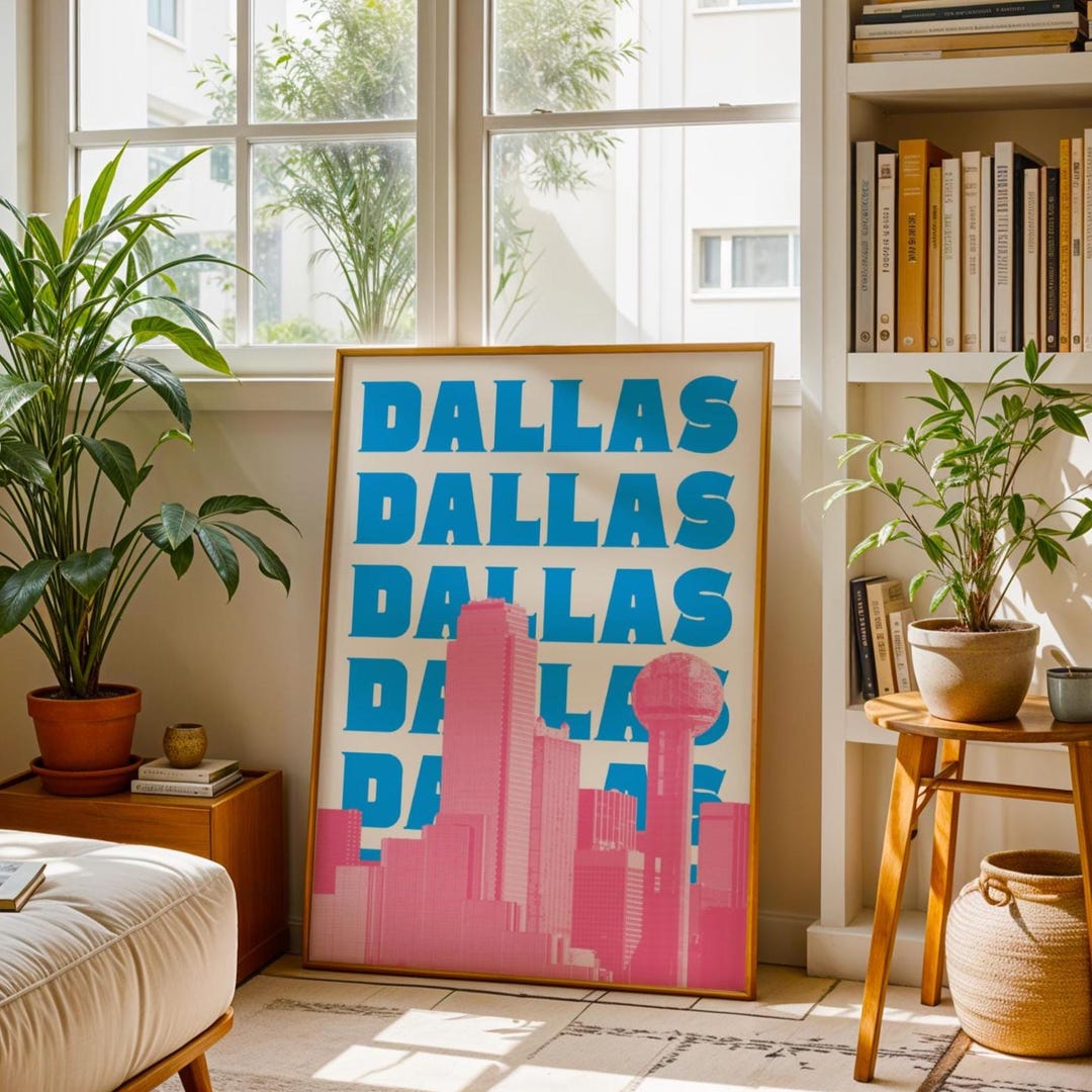 Dallas Wall Art Print Texas Digital Download Pink and Blue Dallas Wall ...