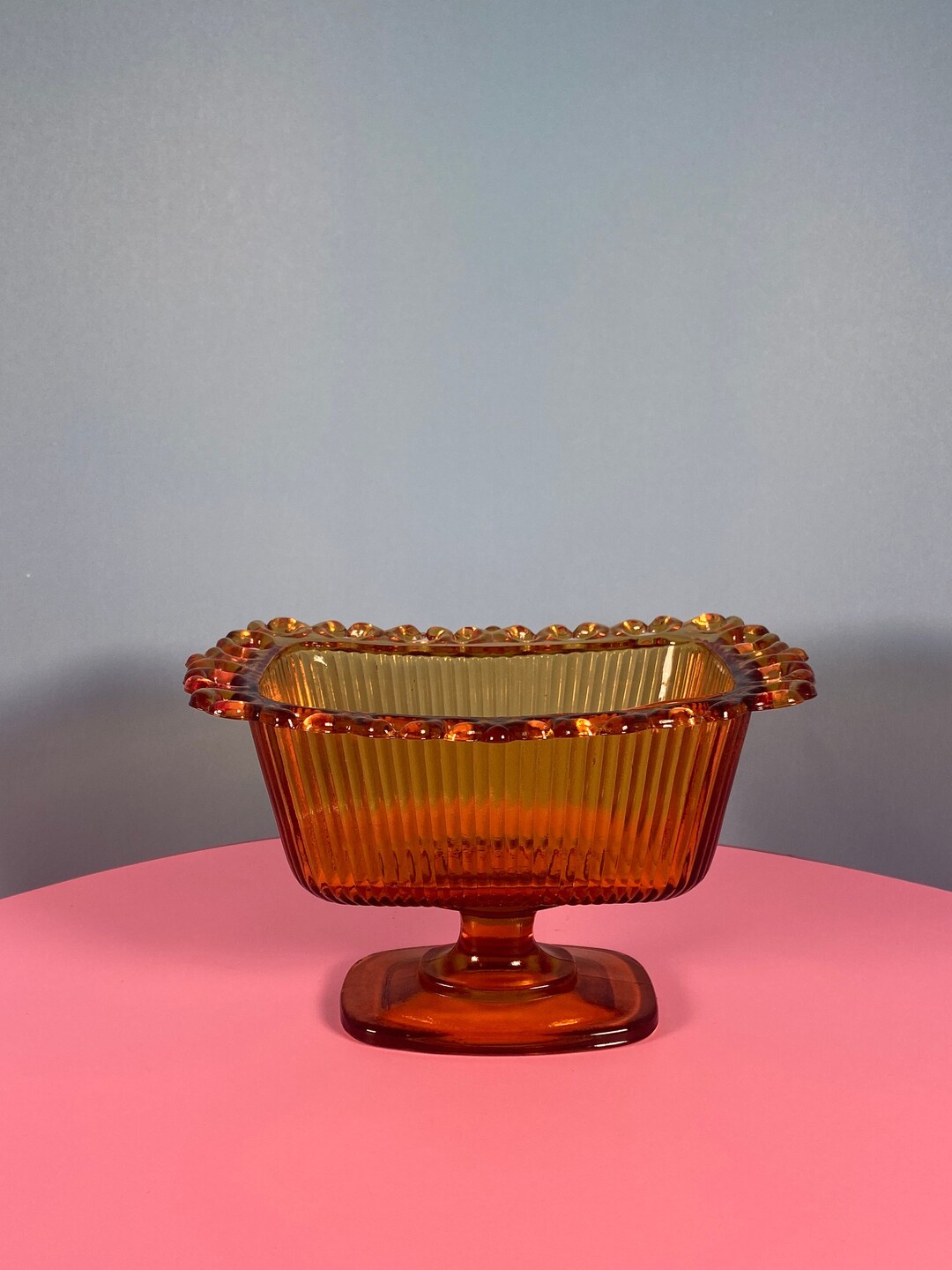 Vintage Indiana FTDA Amber Glass Ribbed Pedestal Candy Dish - Etsy