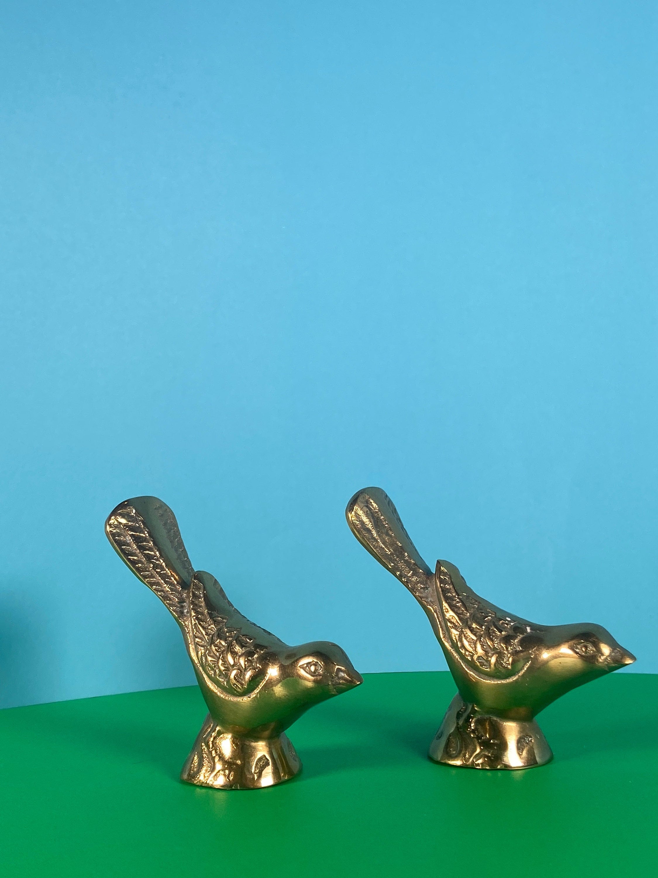 Vintage Brass Birds, Pair of Bird Sculptures, Mid Century Figurines ...