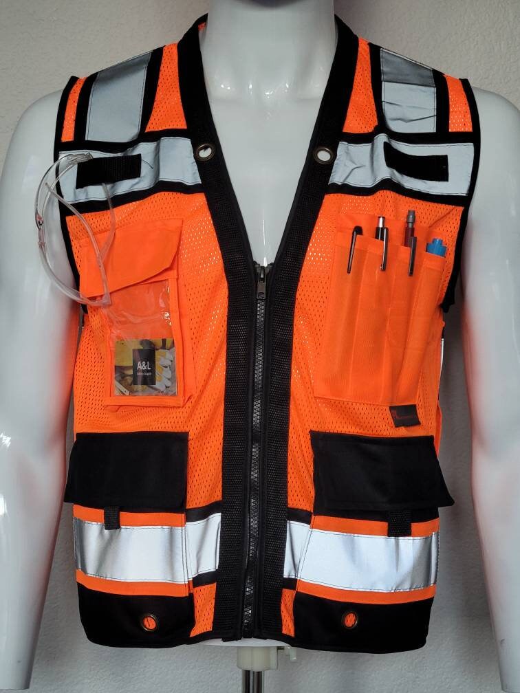 Orange Superior Surveyor Safety Vest With Rear Tablet Pocket - Etsy