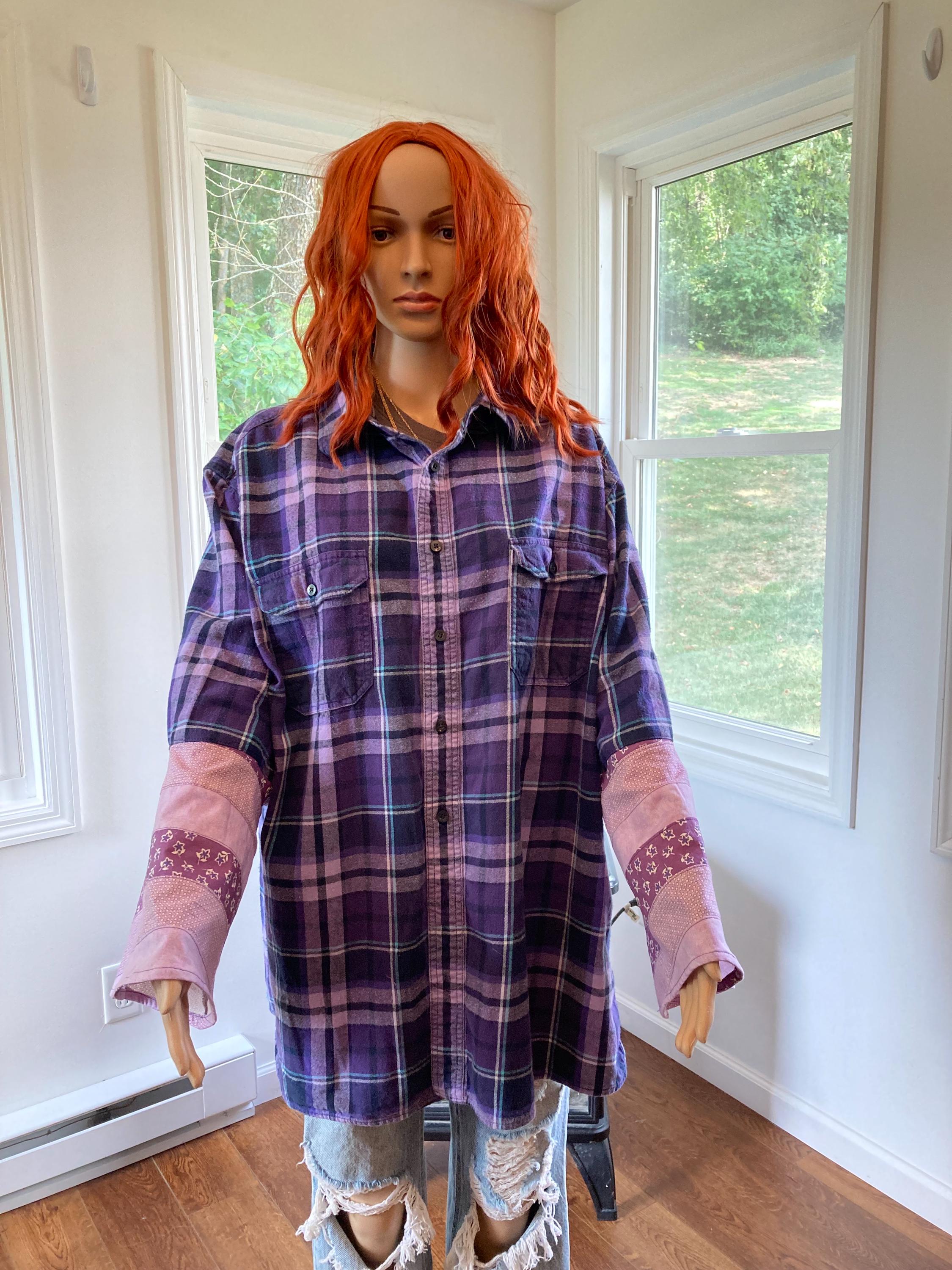Purple Haze Jimi Hendrix Inspired Flannel Shirt With Patchwork Bell Sleeves - Etsy