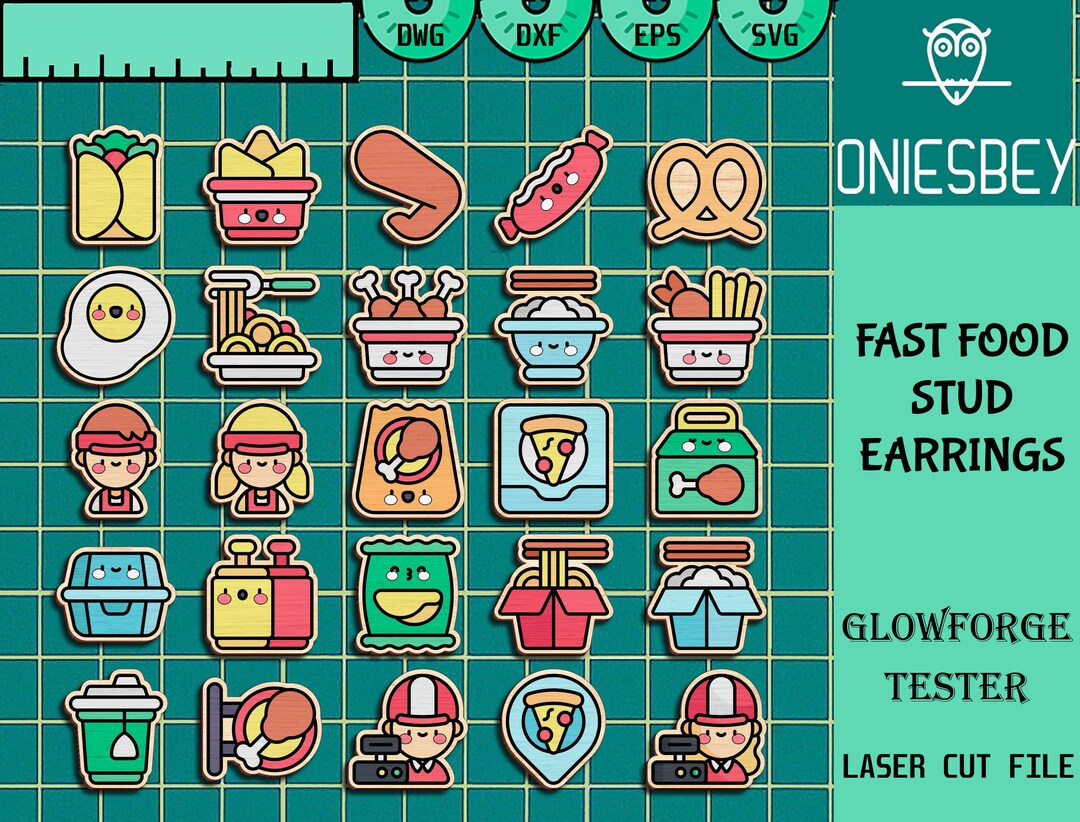Fast Food Stud Earring Svg Bundle, Food Stud Earrings Laser Cut File ...