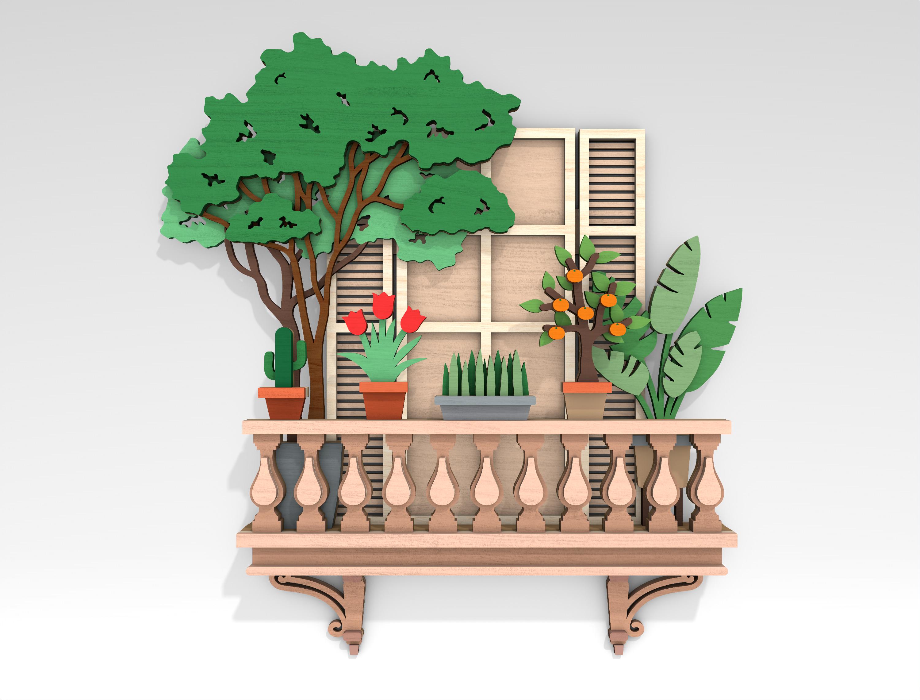 Multilayer Balcony With Plant Art Svg, Houseplants Svg, Flower Pots Svg ...