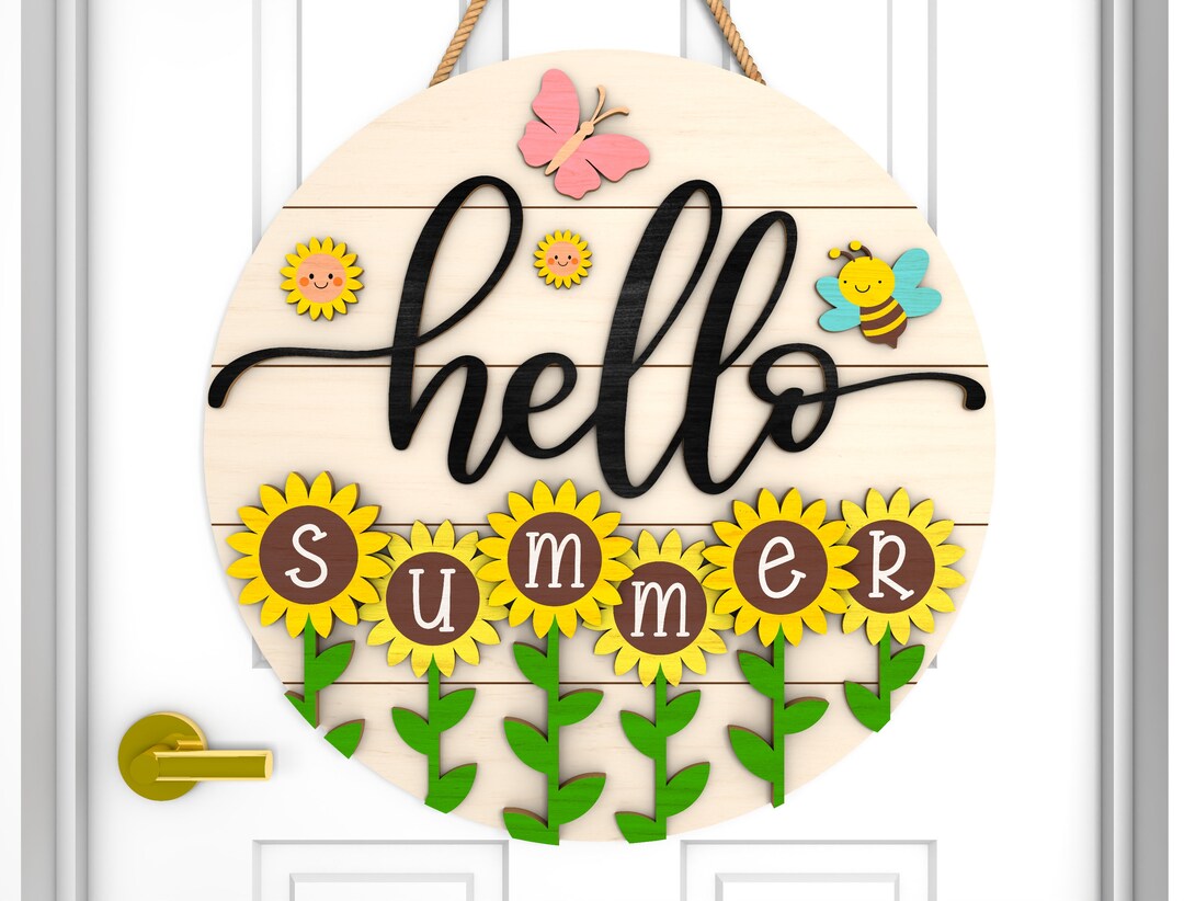 Hello Summer Round Sign SVG, Sunflowers Svg, Summer Welcome Sign Svg ...