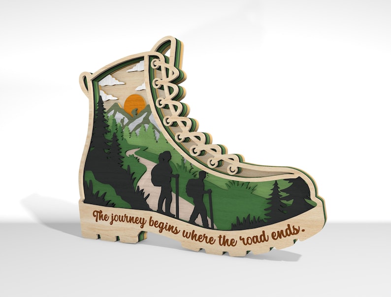 Multilayer Hiking Boot Svg,the Journey Begins Quote Layered Hiking ...