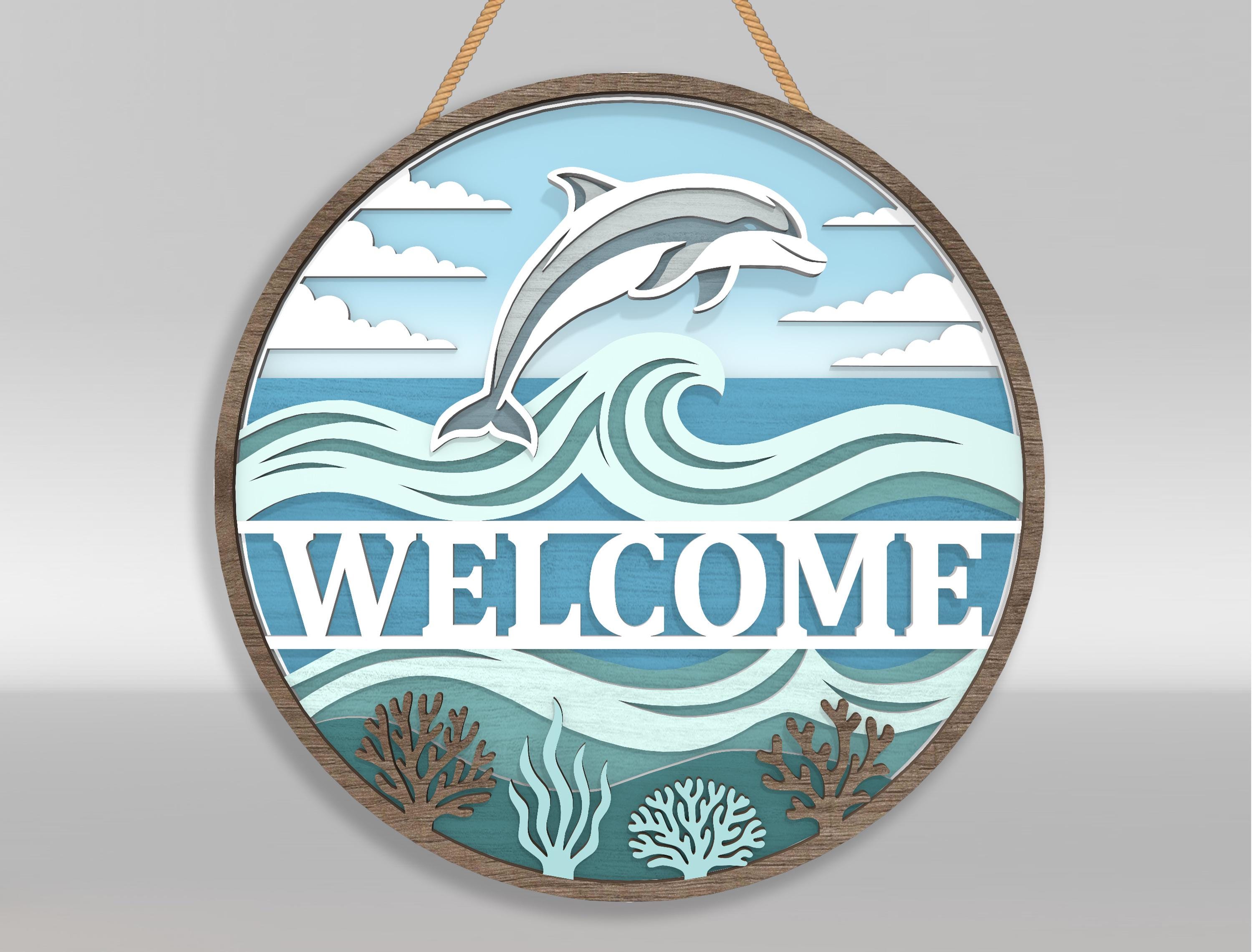 Ocean Welcome Sign SVG Bundle, Coastal Door Hanger Laser Cut File ...
