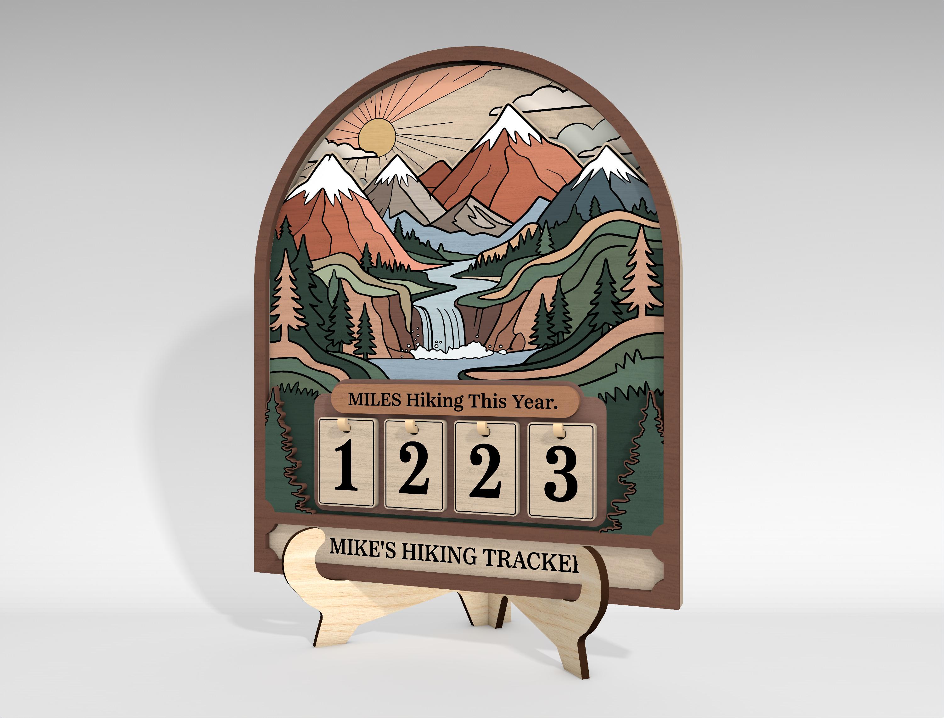 Mountain Hiking Miles Tracker Sign SVG, Personalized Miles Count Sign ...