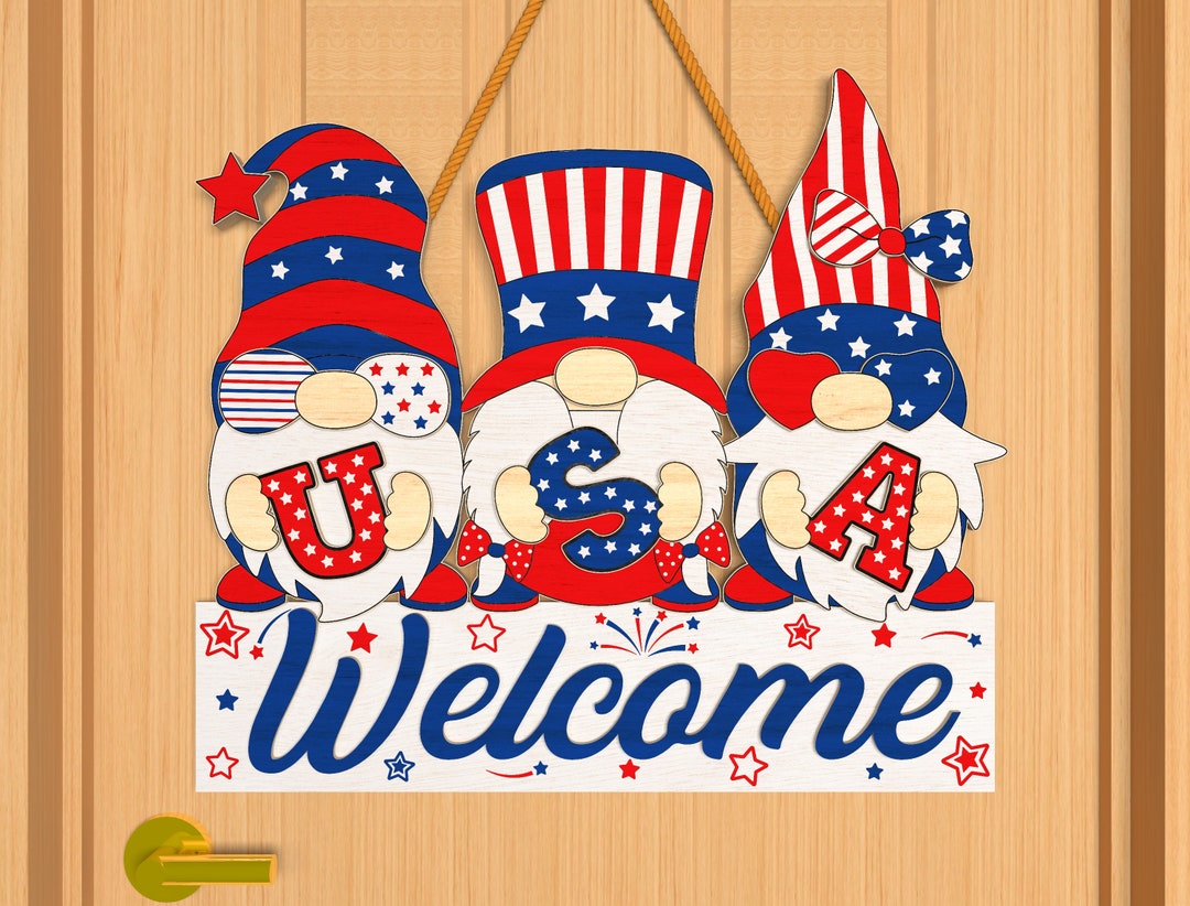4th of July Gnomes Door Sign Svg, Patriotic Gnomes Welcome Sign Svg ...