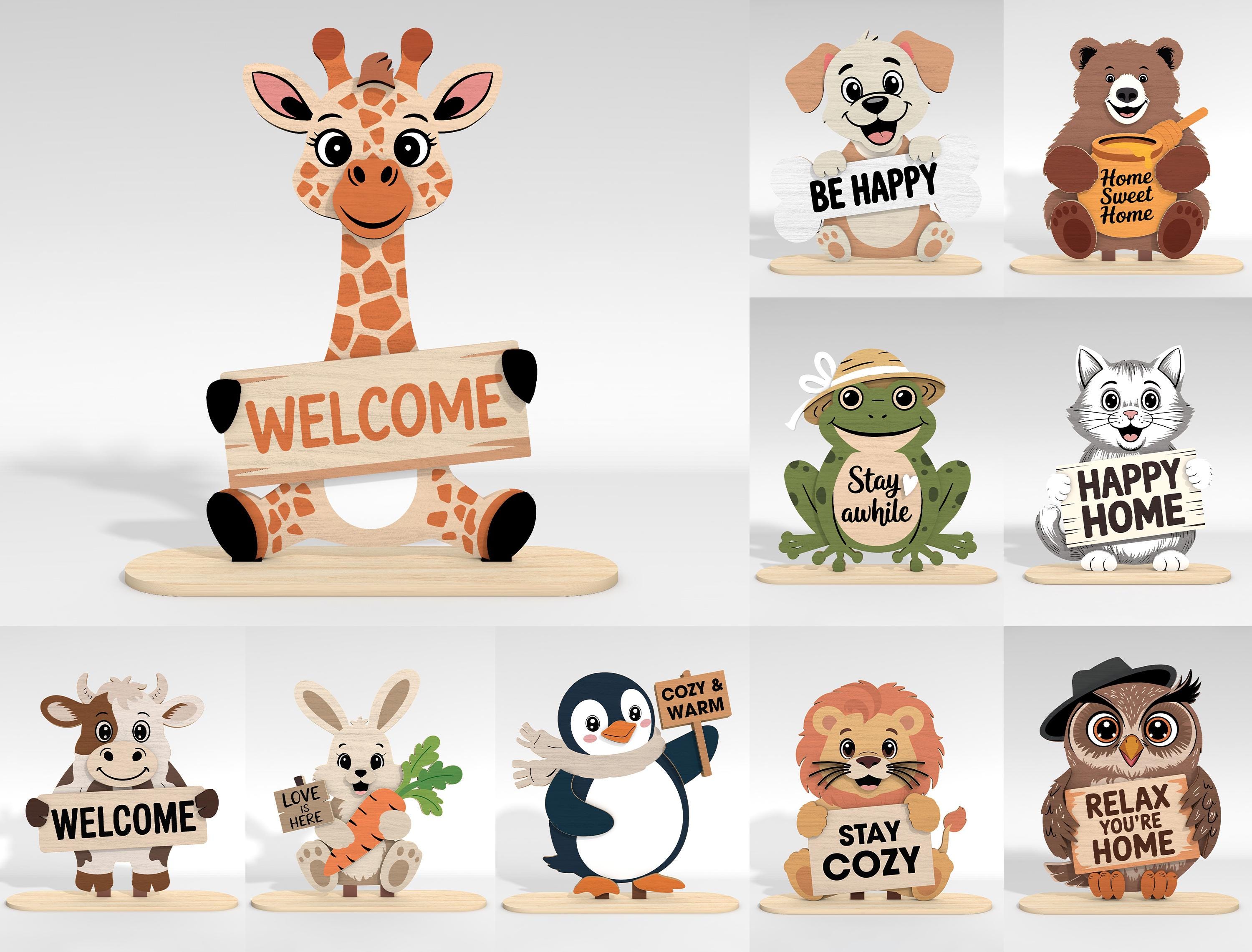 3D Animal Stand Decor Svg Bundle, Cute Animals Laser Cut File, Wooden ...