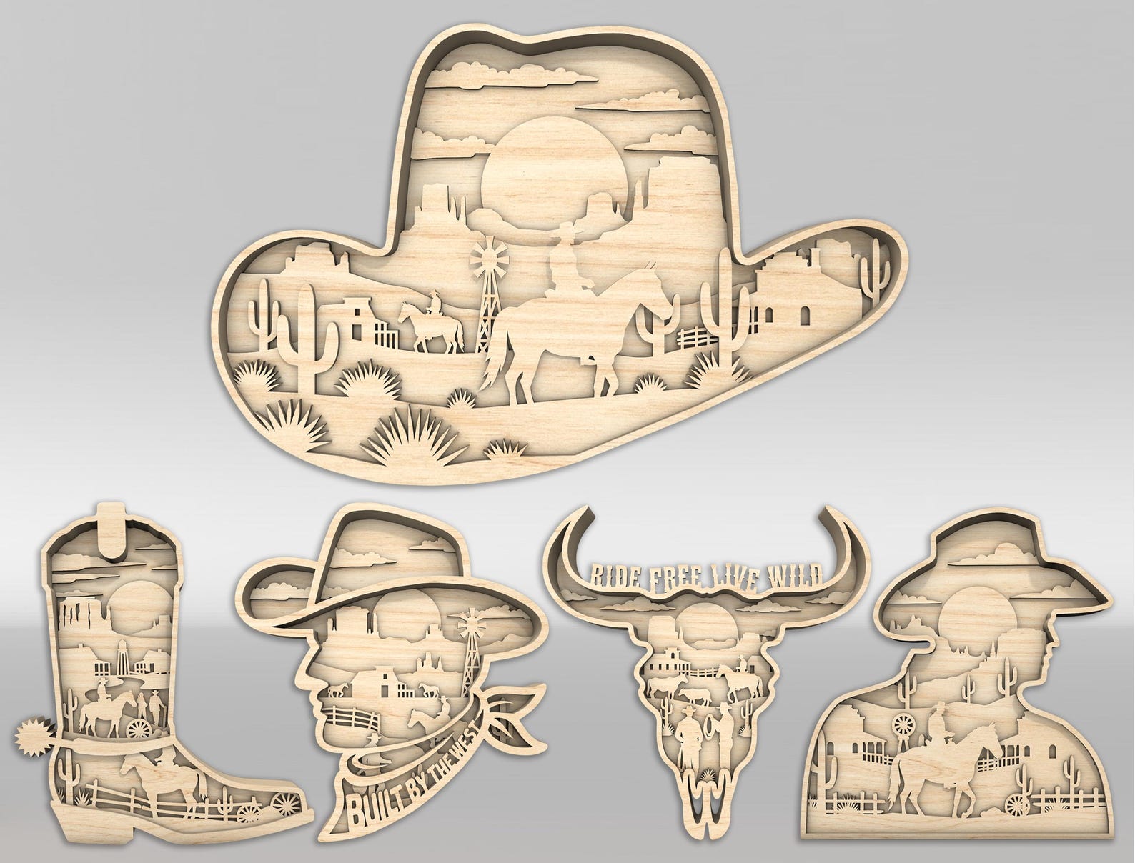Multilayer Western SVG Bundle, 3D Layered Cowboy Hat & Boot Svg, 3D ...