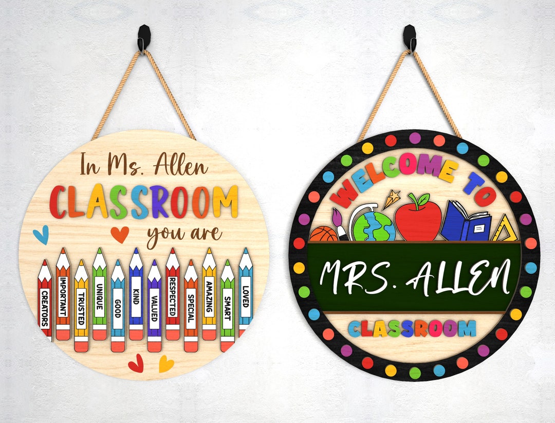 Personalized Pencil Teacher Round Door Sign SVG, Gift for Teacher ...