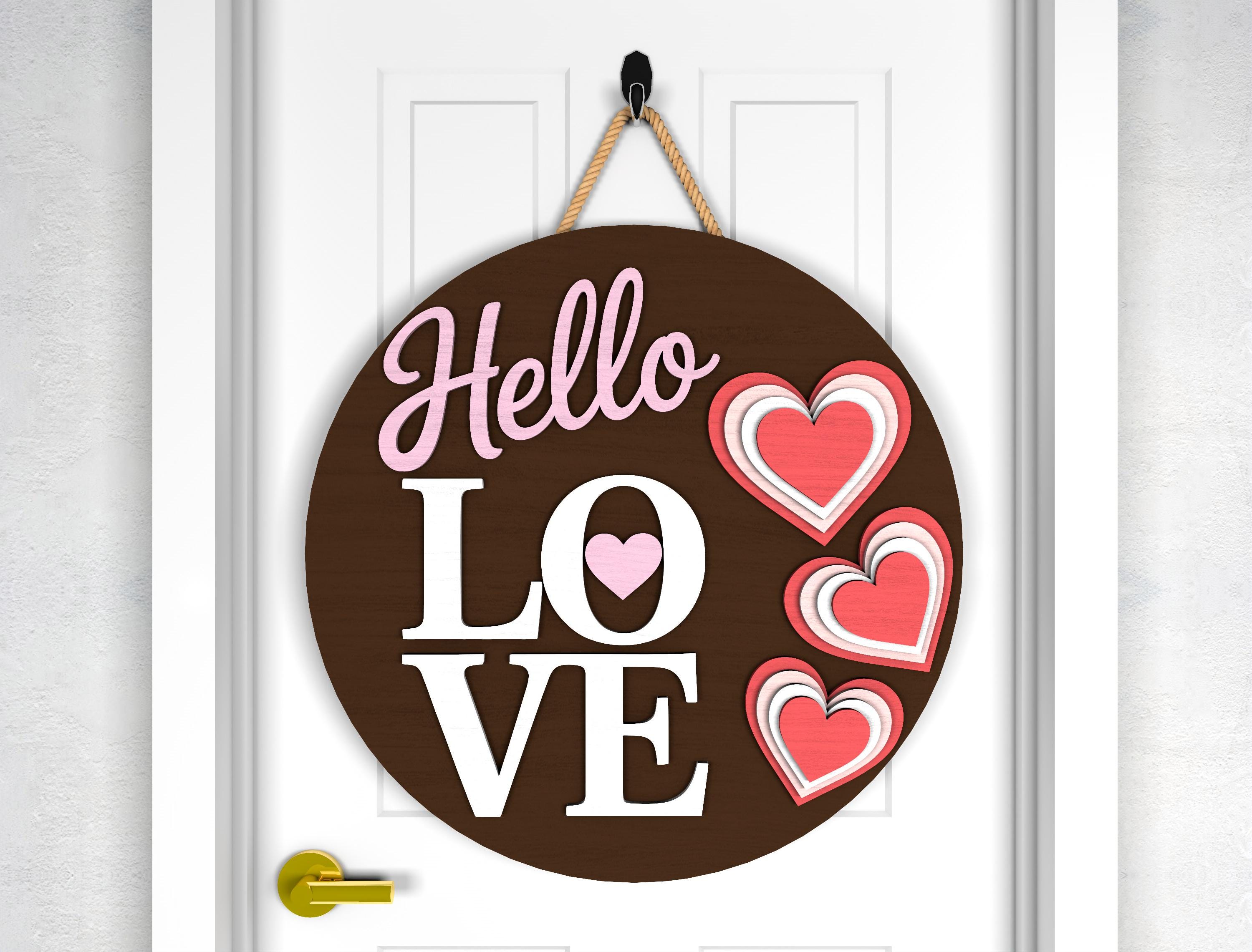 Happy Valentines Day Door Sign SVG Bundle, Heart Welcome Sign Laser Cut ...