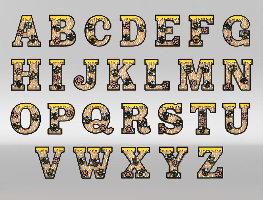 Honeybee Alphabet Letter Set Svg, Bee Themed Letters Svg, Bee Summer ...