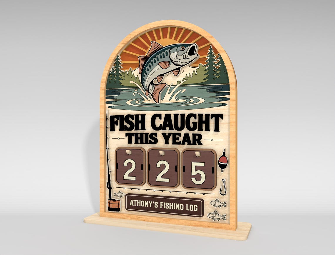 Fish Caught This Year Tracker Sign SVG, Personalized Angler Log Count ...