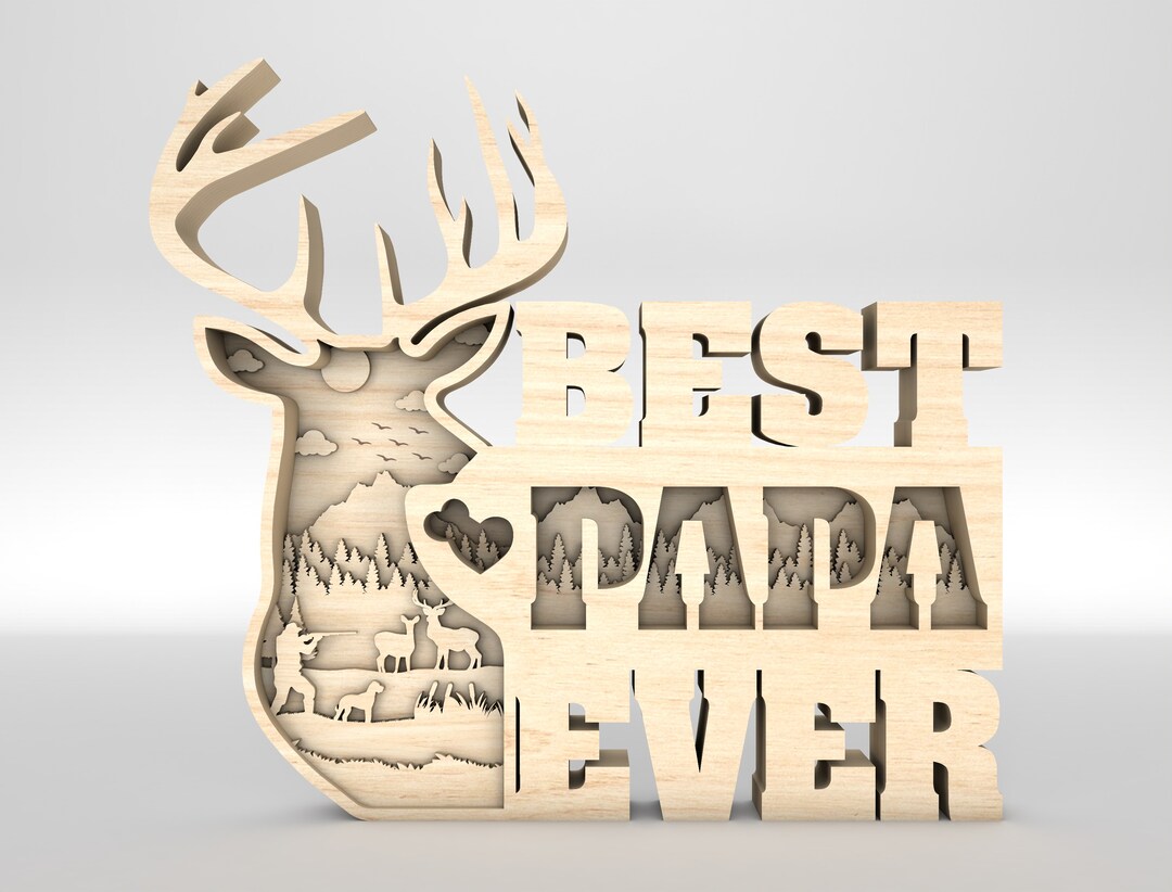 Multilayer Best Papa Ever Scene Art Svg,hunting Papa Svg,hunting Scene ...