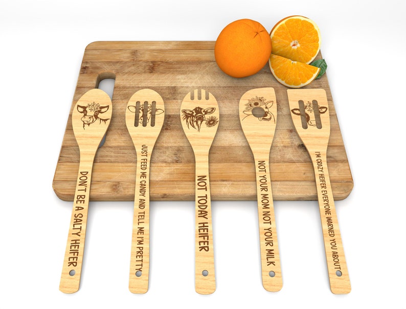 Floral Cow Wooden Spoons Svg, Cow Lovers Svg, Kitchen Gift Svg, Spoon ...