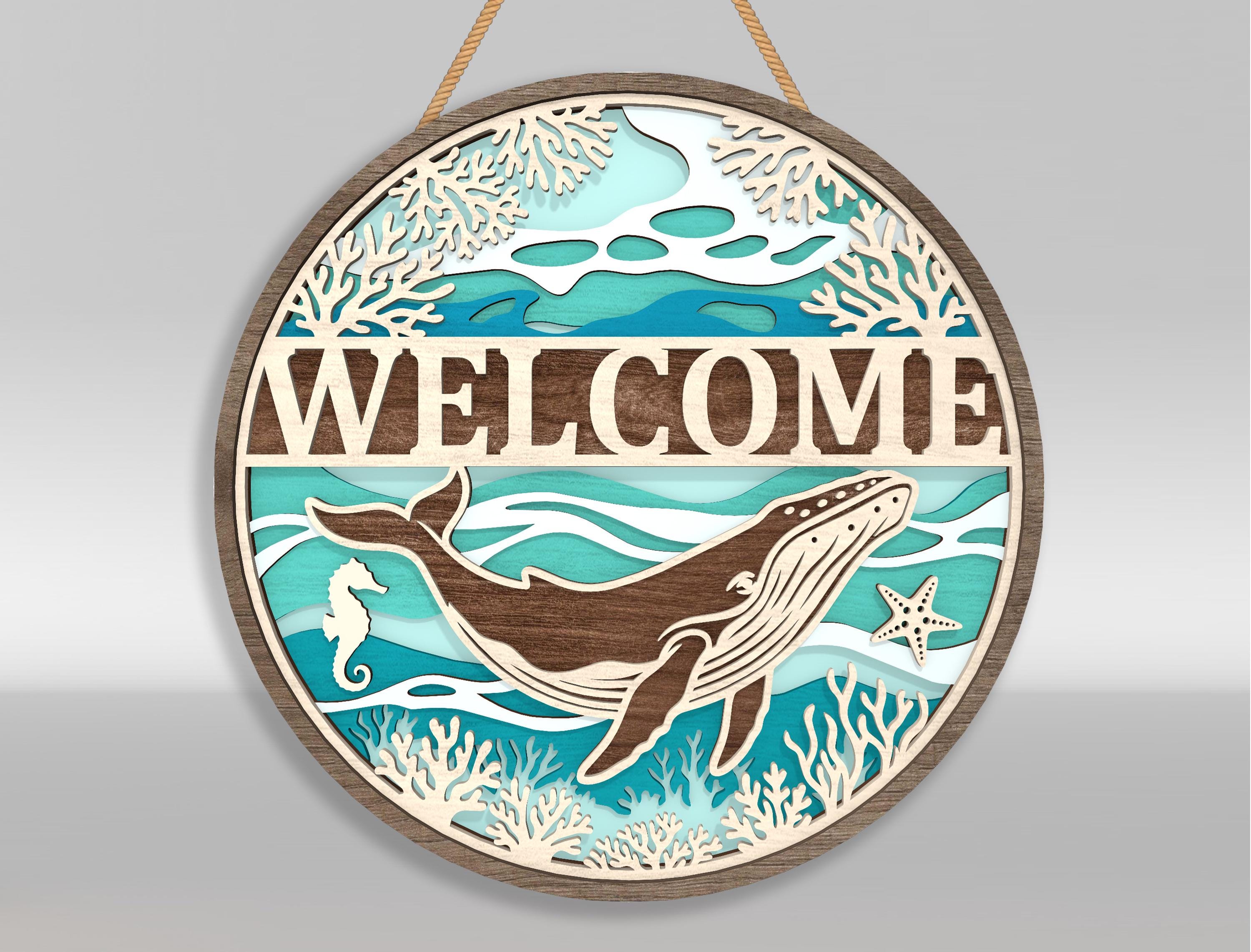 Ocean Welcome Sign SVG Bundle, Coastal Door Hanger Laser Cut File ...
