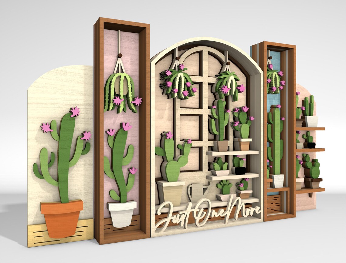 Multilayer Cactus Art Svg, Cactus Shelf SVG Wall Art Svg, Plant Lover ...
