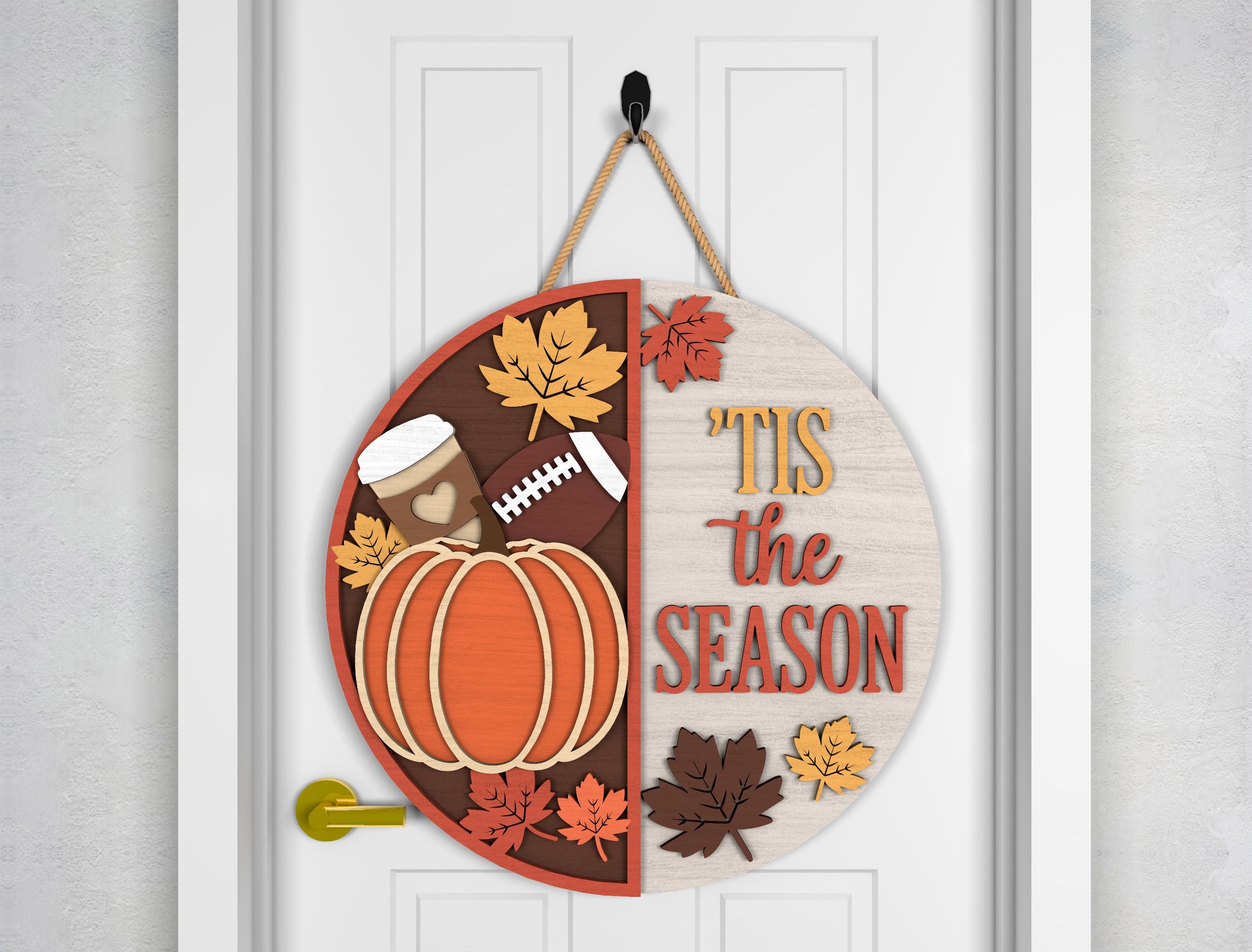 Fall Thanksgiving Door Sign SVG Bundle, Pumpkin Turkey Gnome Round Sign ...