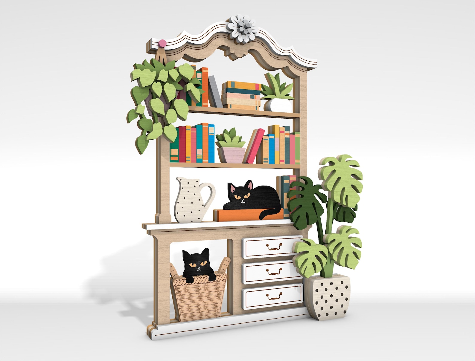 Multilayer Bookcase Art Svg,houseplants Layered Svg,hanging Plants Svg ...
