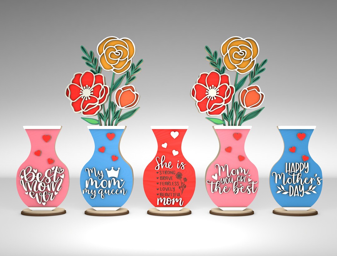 Mothers Day Flowers & Vase With Stand SVG, Gift for Mom, Mothers Day ...