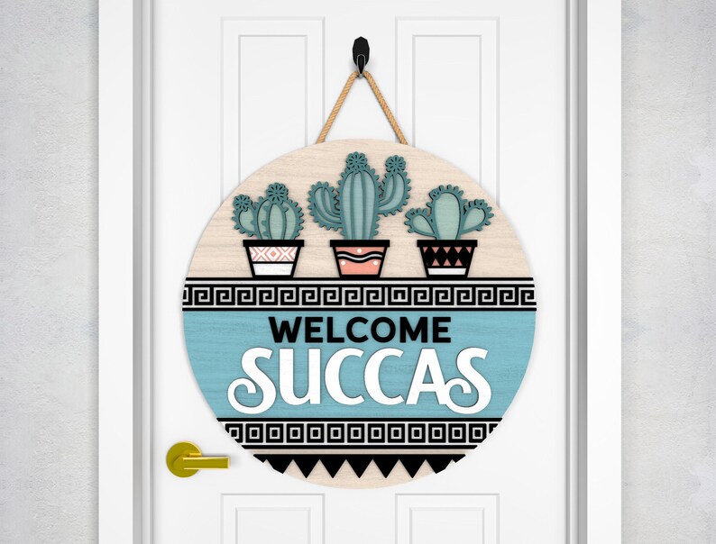 Succulent Round Sign SVG, Succulent Svg, Cactus Welcome Sign Svg ...
