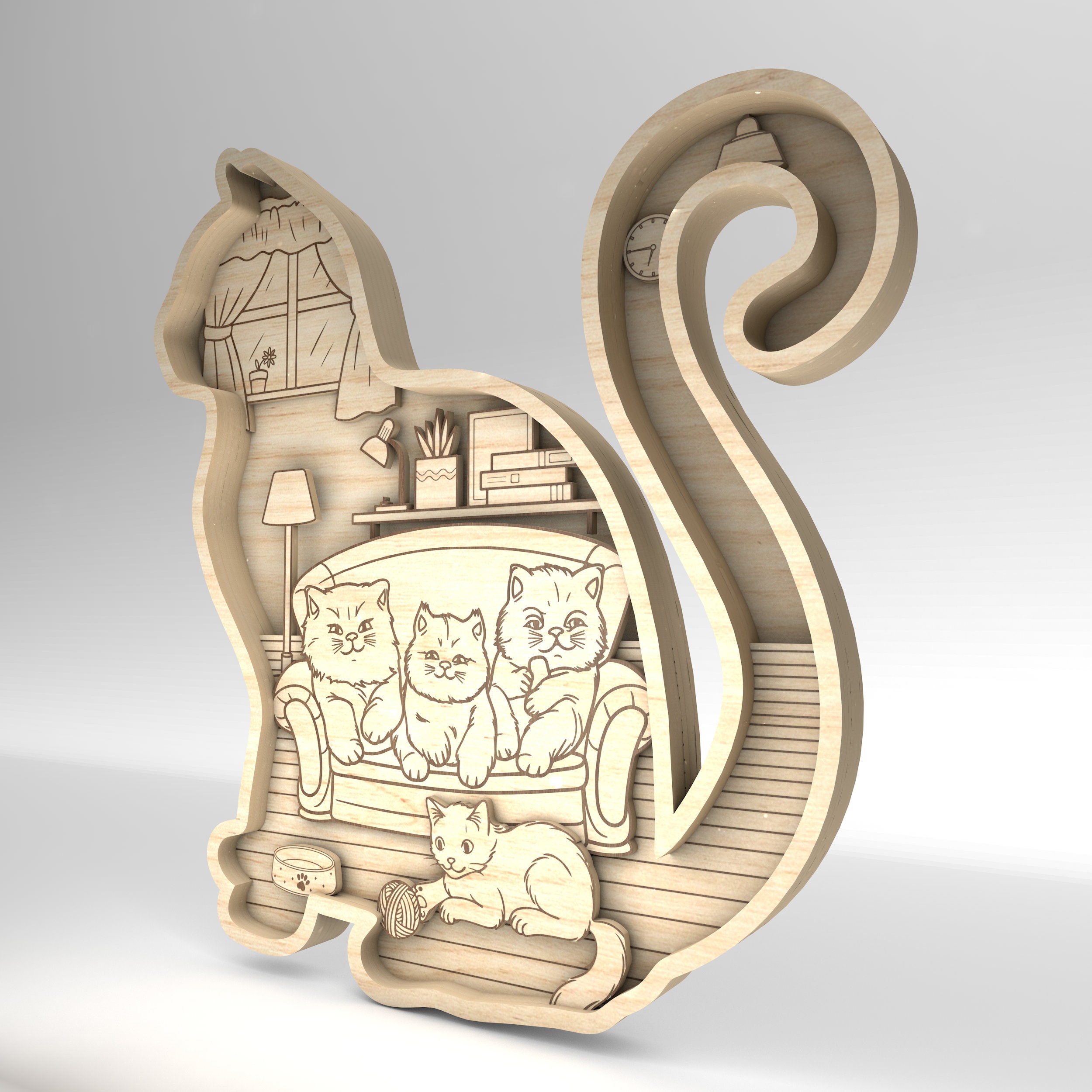 Multilayer Cat Scene Art Svg, 3D Layered Kitty Art Svg, Cute Cat Svg, 7 Layer Art Piece for ...