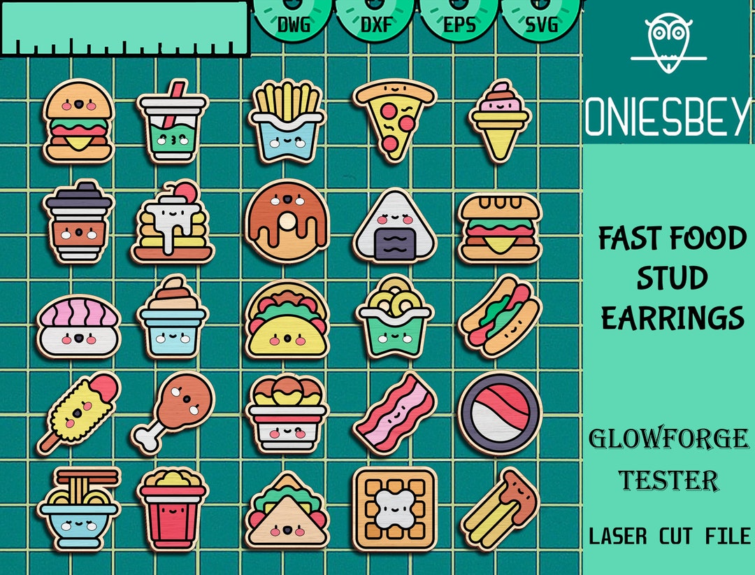 Fast Food Stud Earring Svg Bundle, Food Stud Earrings Laser Cut File ...