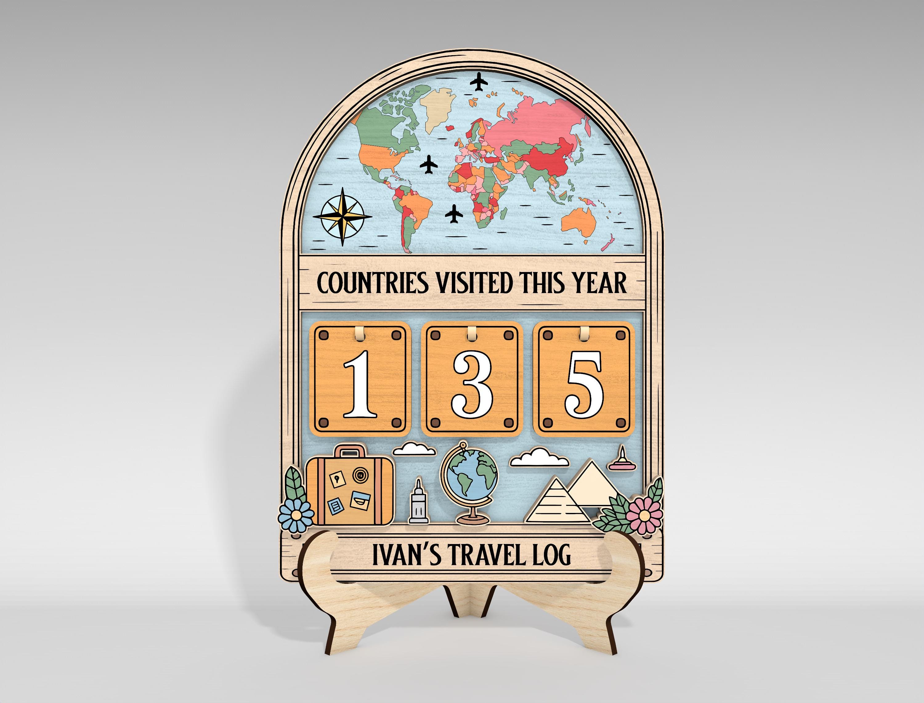 Countries Traveled This Year Tracker Sign SVG, Personalized Travel Log ...