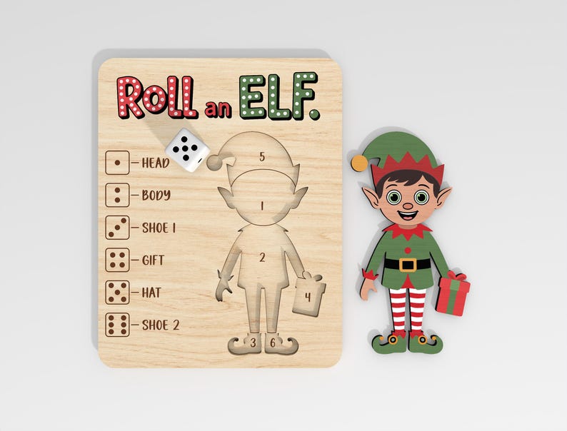 Christmas Roll Game Wooden Board Set Laser Cut SVG, Roll a Santa ...