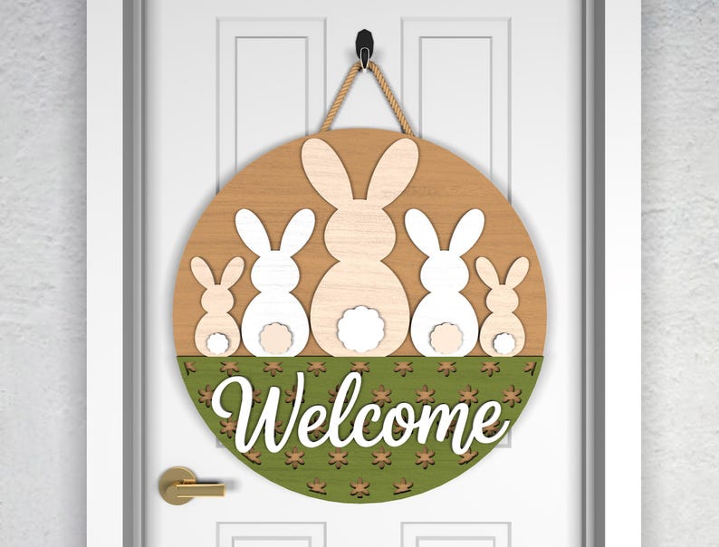 Hello Easter Door Hanger SVG Bundle, Welcome Spring, Bunny, Easter Door ...