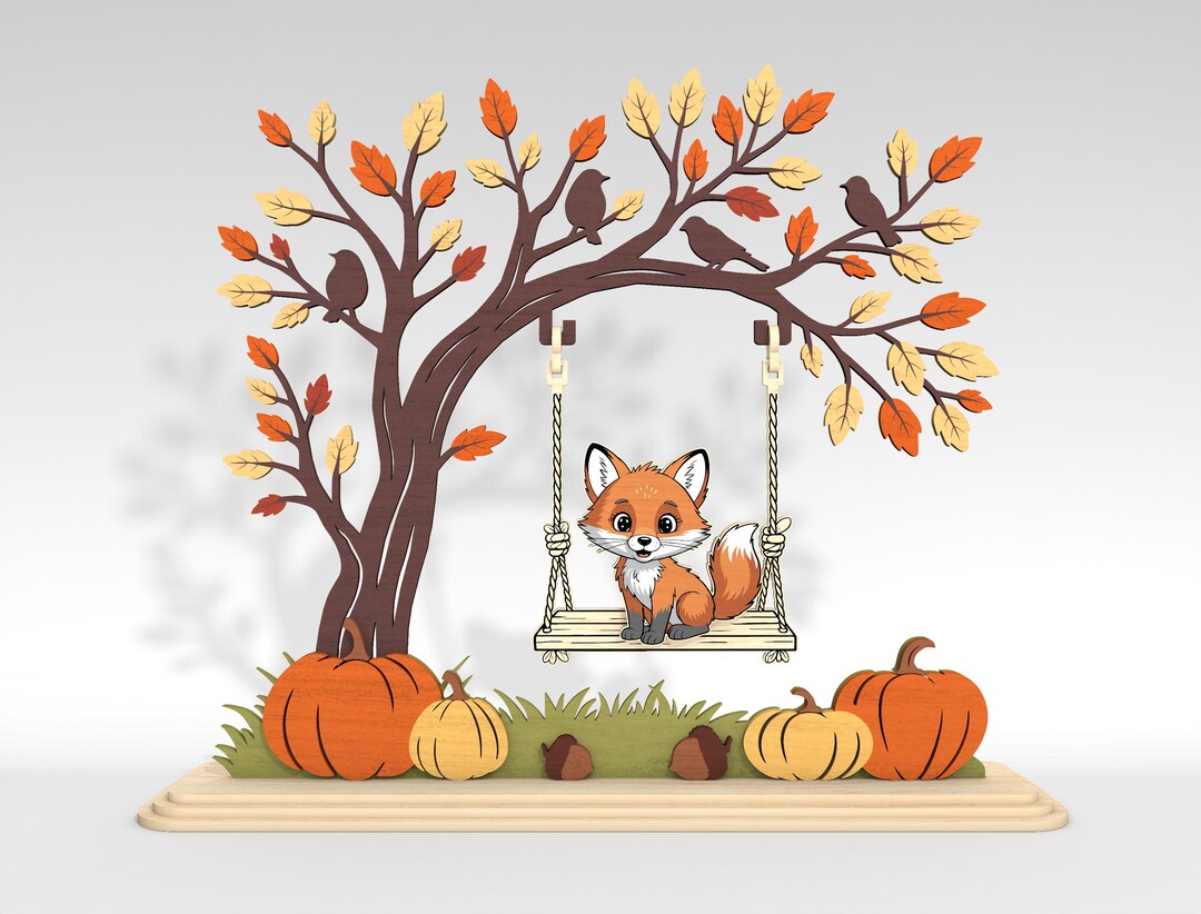 Chilling Fox on Swing 3D Laser Cut SVG, Cute Fox Fall Decor Svg, Hello ...
